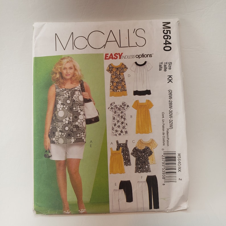 Mccall's 5640 Sewing Pattern, Plus Size Top, Tunic, Dress, Shorts, Pants UNCUT FF Size 26W-32W ...
