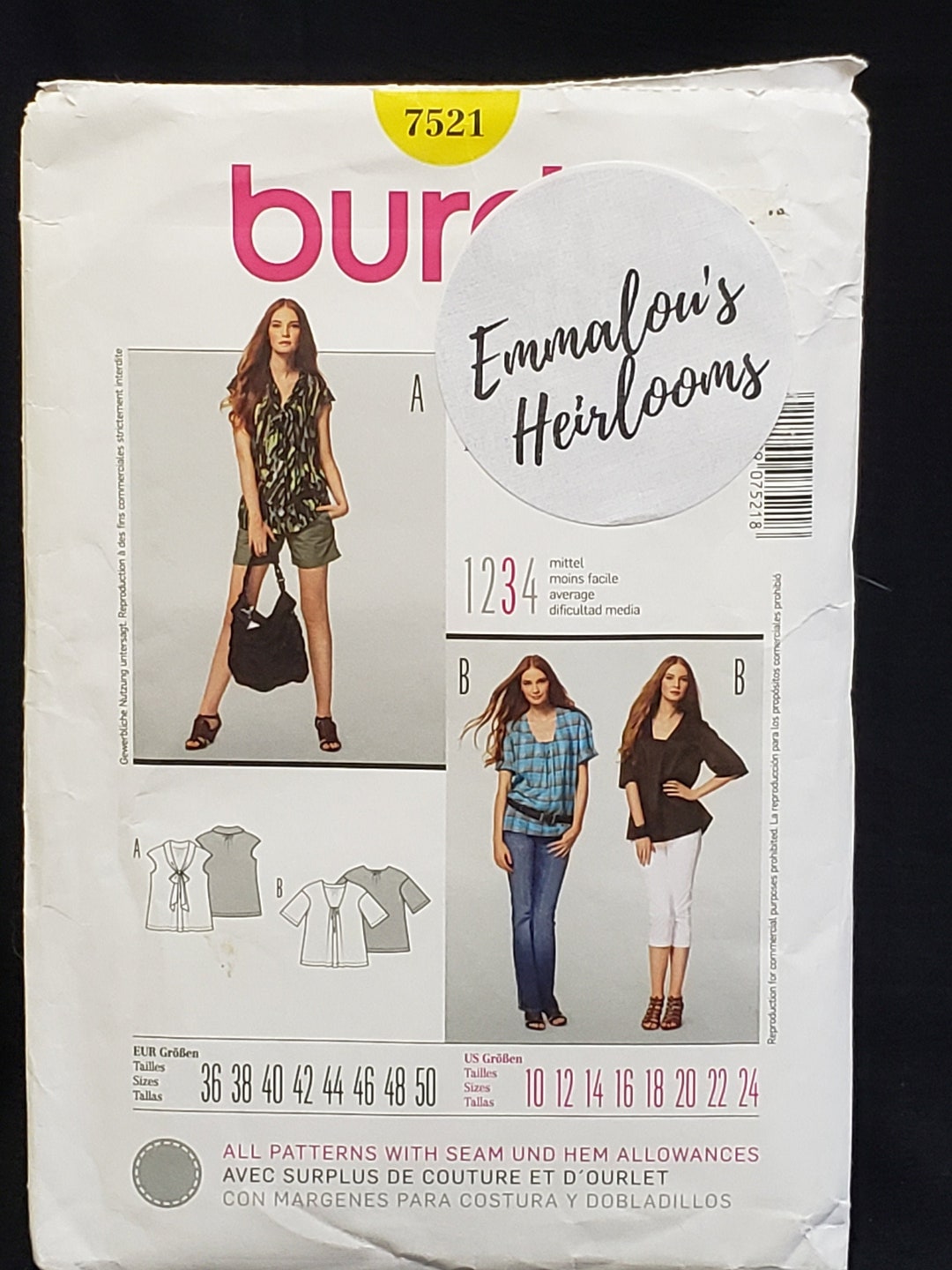 Burda 7521 Sewing Pattern for Drapey Loose Fitting Blouse With Tie ...