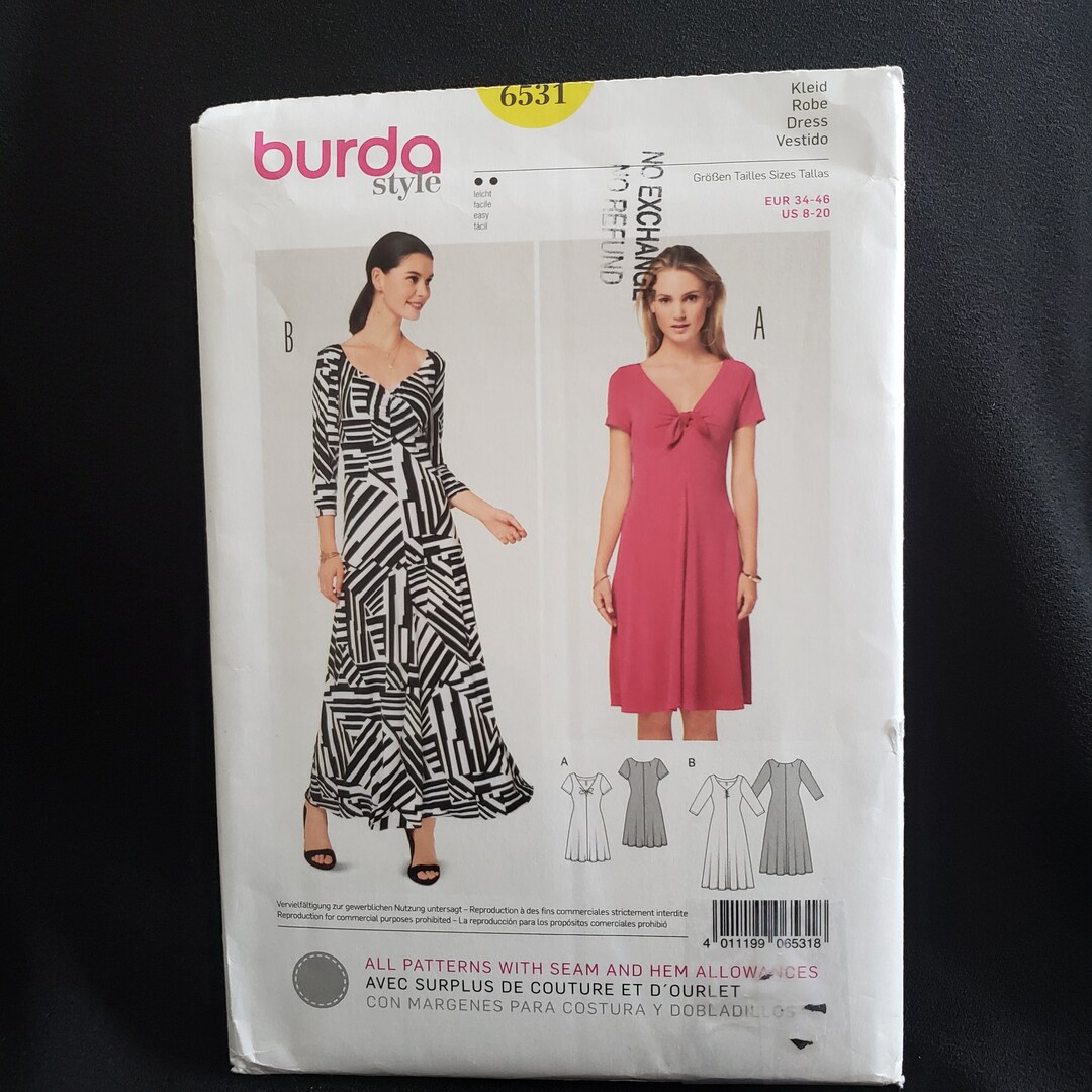 Burda 6531 Sewing Pattern For, Fitted Pullover Dress With V-neck and ...