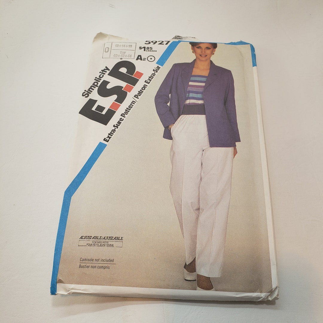 Simplicity ESP 5927 Sewing Pattern, Pants, Unlined Jacket Size 12,14,16 ...