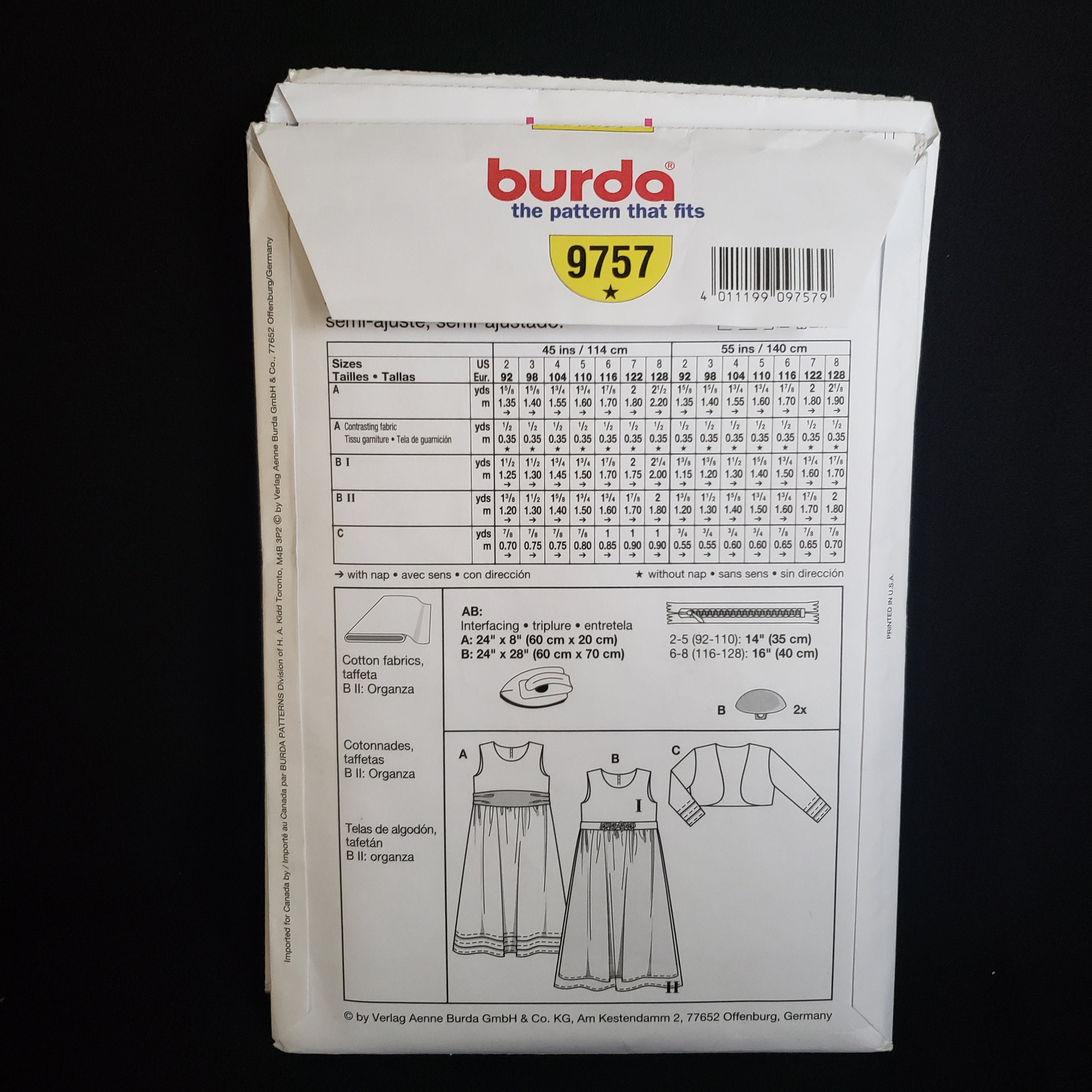 Burda 9757 Sewing Pattern for Girls Formal Dress With Bolero Sizes 5-8 ...