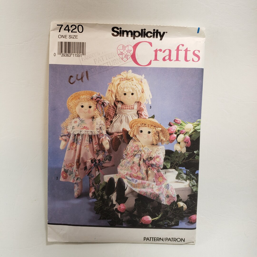 Simplicity 7420 Sewing Pattern, Adorable Rag Dolls Dresses Pinafore and ...