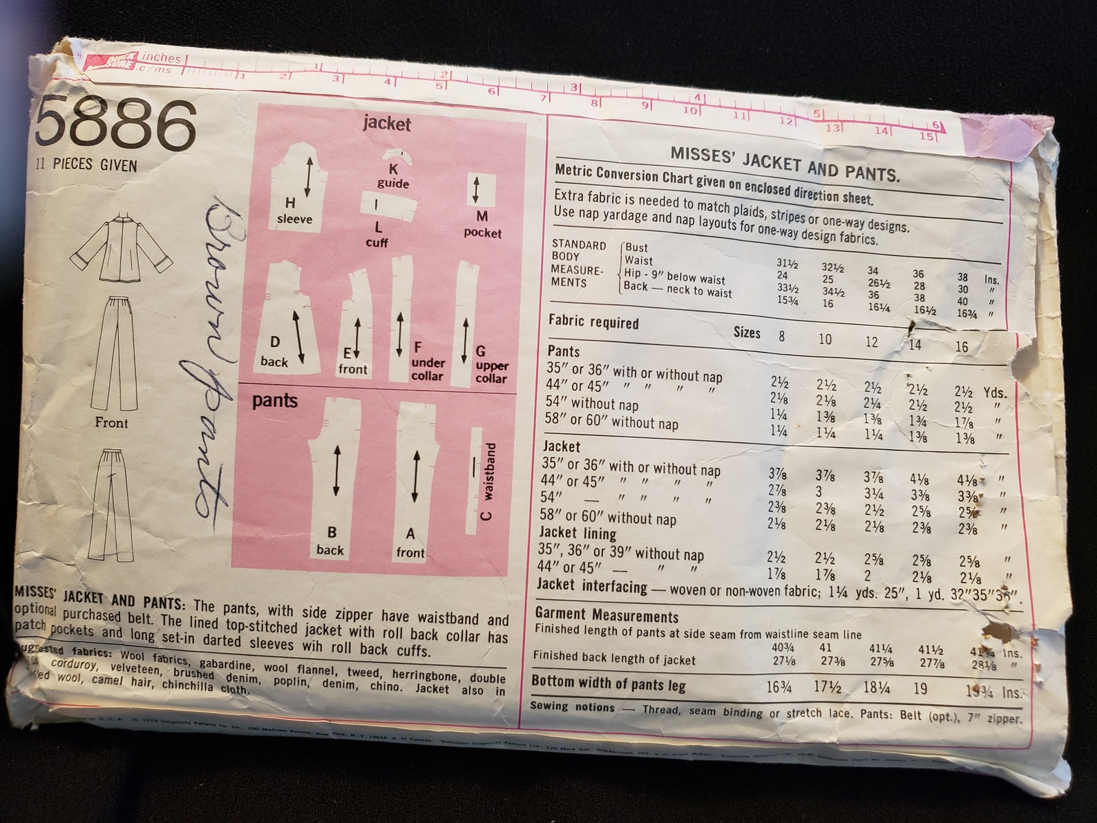 Simplicity 5886 Sewing Pattern for Jacket, Pants - Heavier Fabrics ...