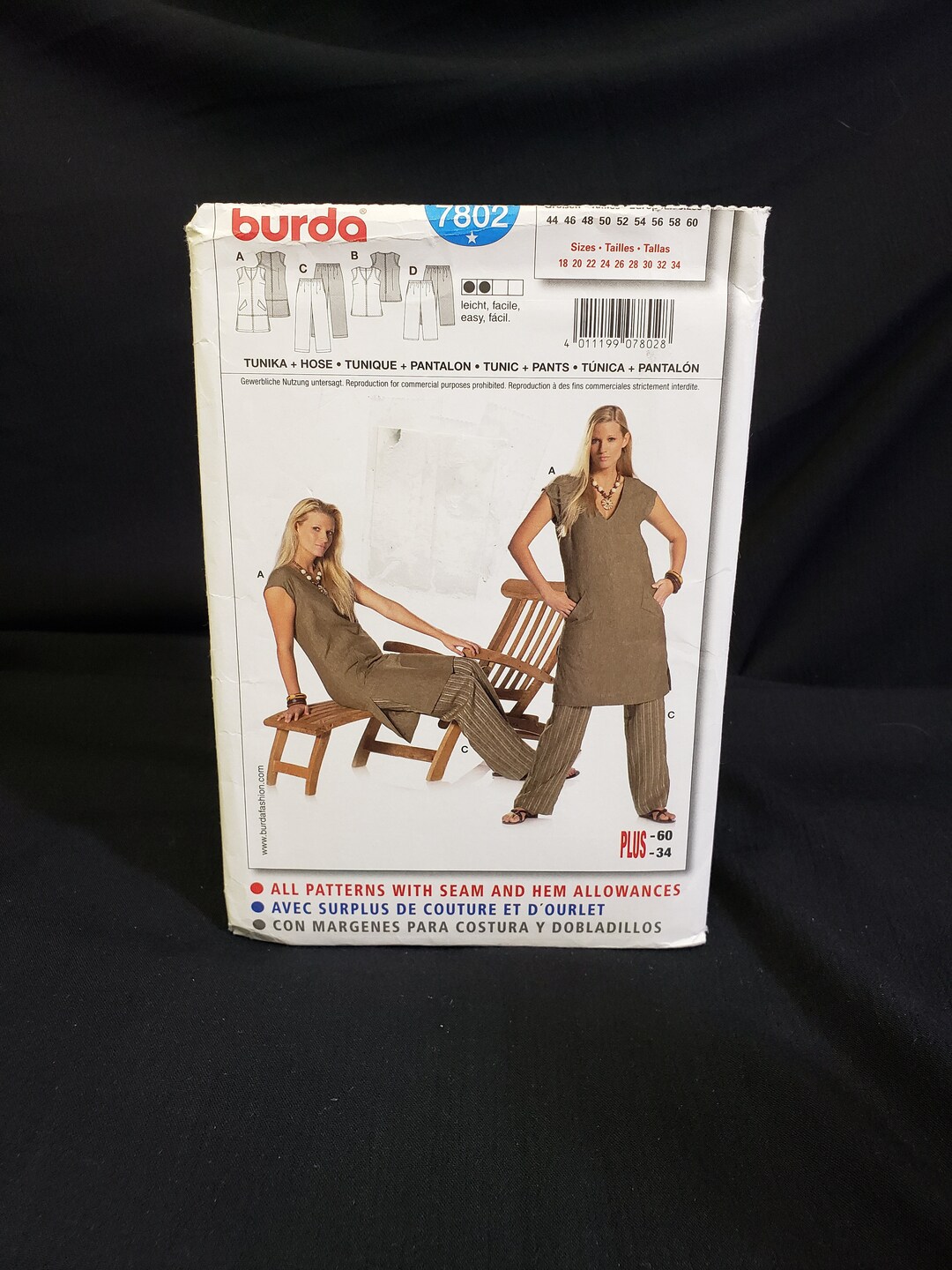 Burda 7802 Sewing Pattern for Womens Tunic and Pants - Great for Linens ...