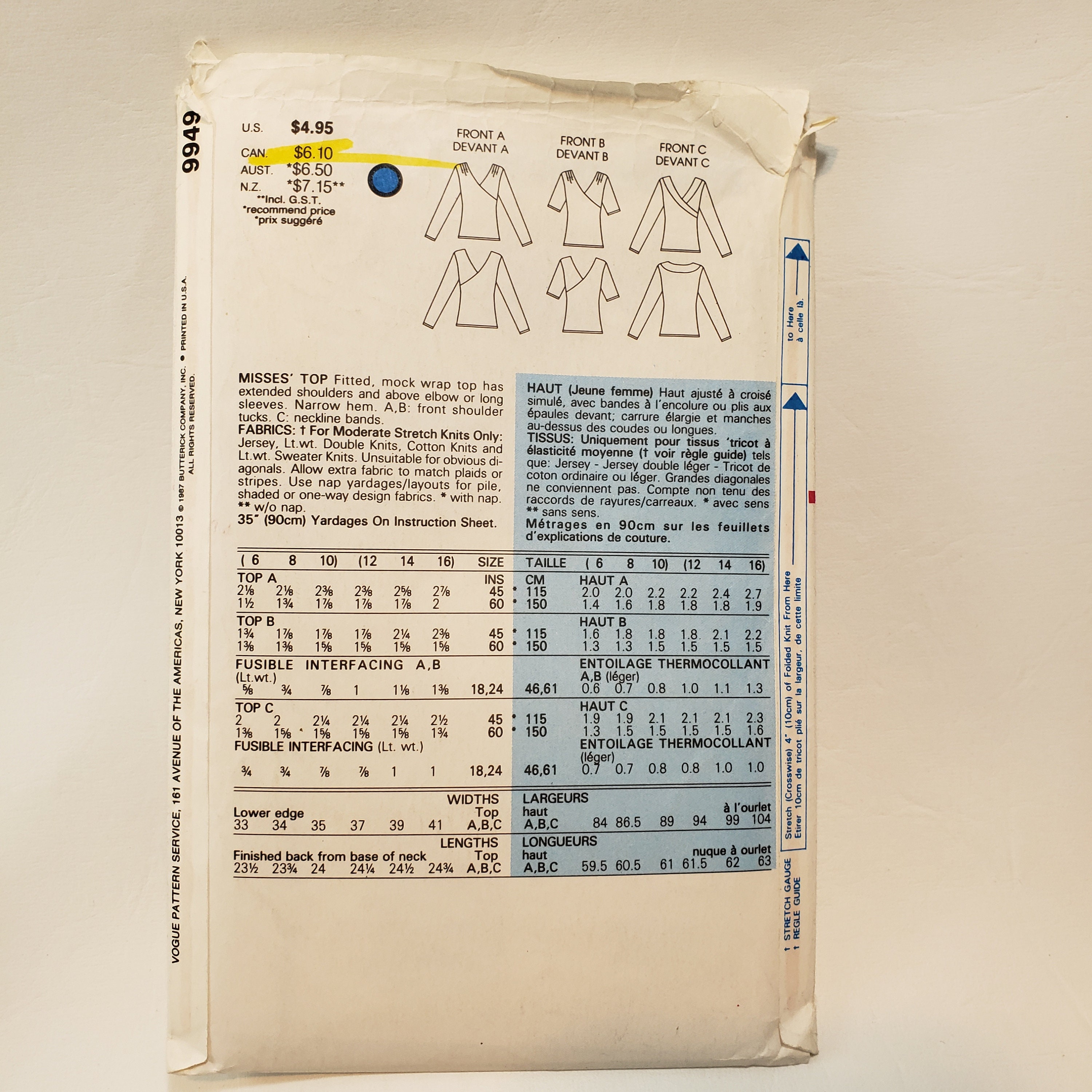 Very Easy Vogue 7189, Sewing Pattern, Crop Top With Long or Short ...