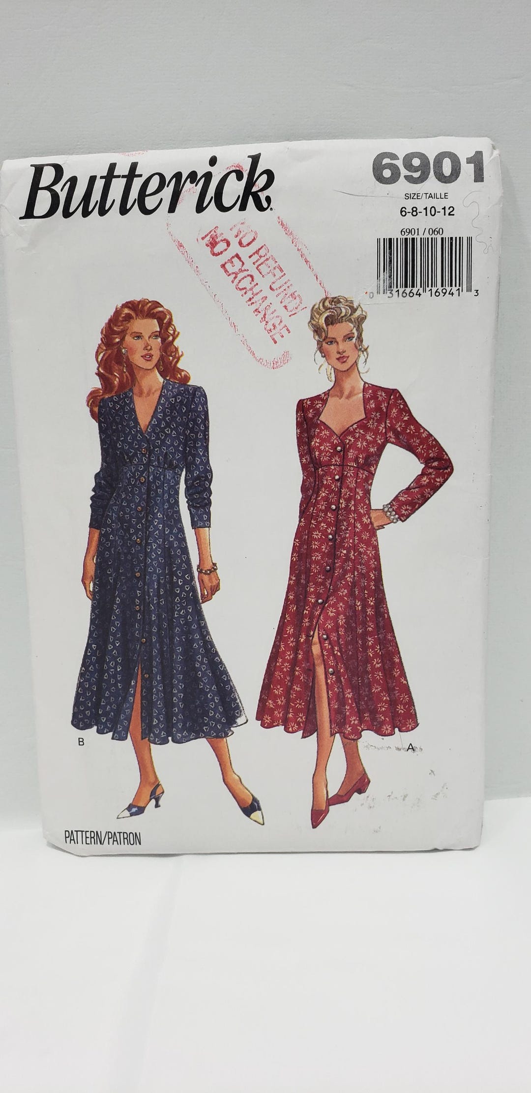 Butterick 6901, Rare Sewing Pattern 90's Dress, Sizes 6-12 UNCUT FF - Etsy