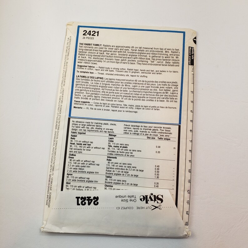 Style 2421 Craft Sewing Pattern for the Rabbit Family Stuffies UNCUT FF ...