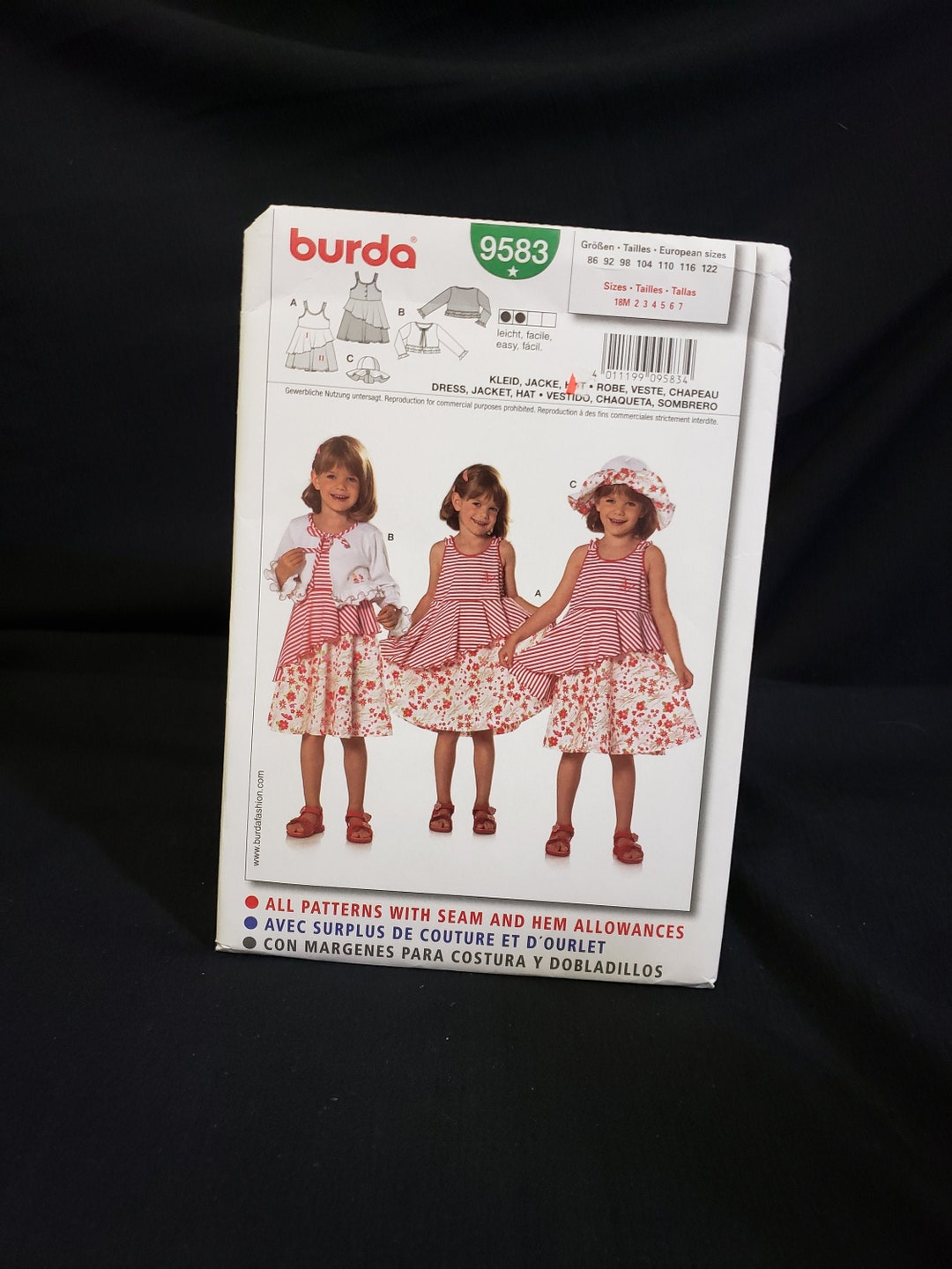 Burda 9583 Sewing Pattern for Girls Dress Jacket Hat Sizes 2-7 UNCUT FF ...