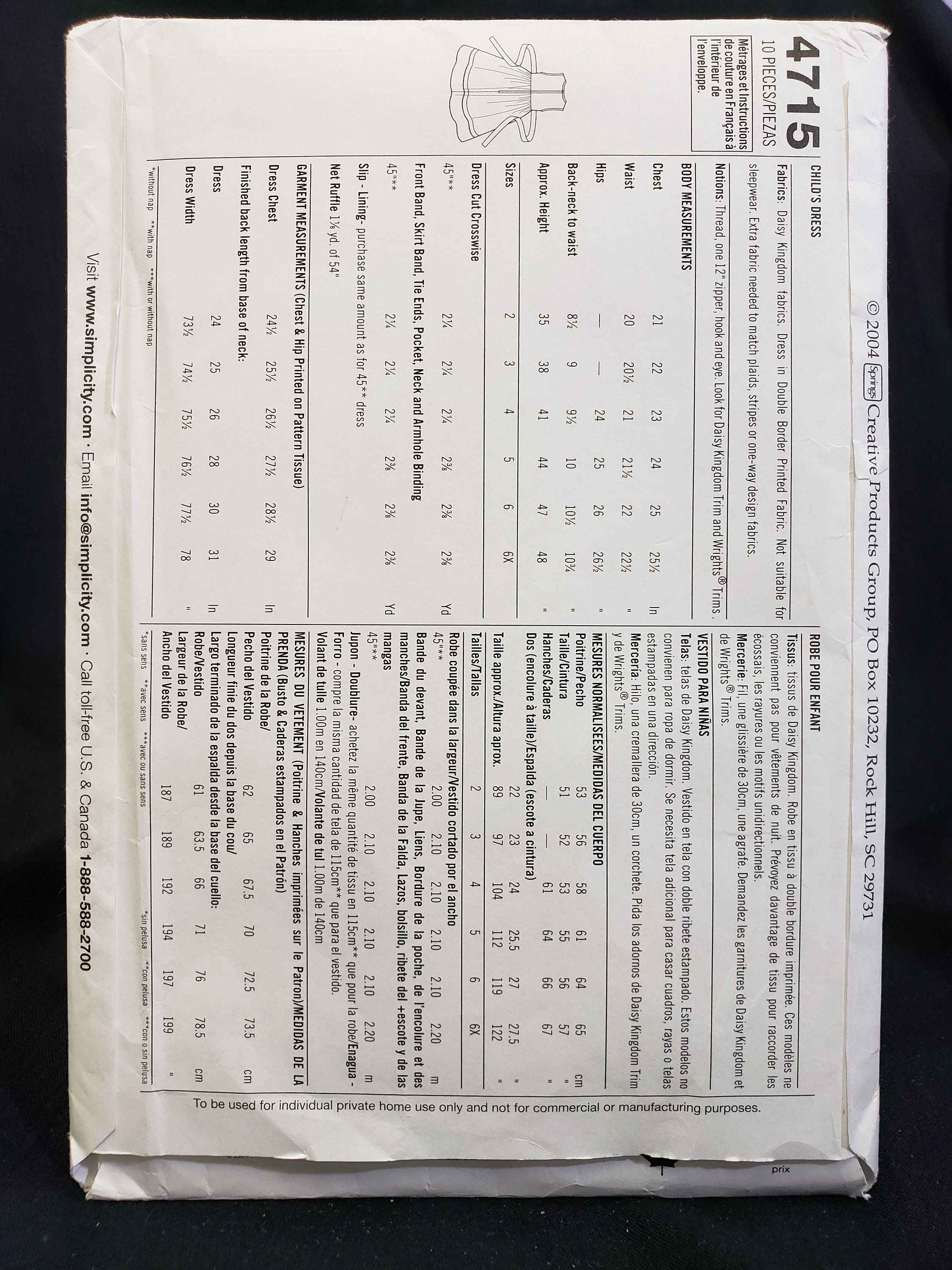 Simplicity 4715 Sewing Pattern for Daisy Kingdom Little Girls Dress ...