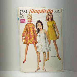 Simplicity 7584 Very Rare Sewing Pattern for 1968 Swing Mini Dress, Pattern is Cut and Complete ...