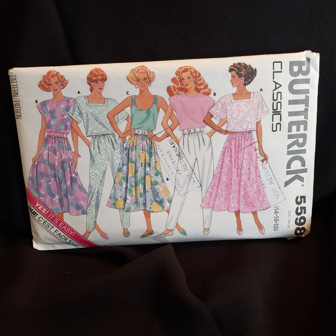 Butterick 5598 Sewing Pattern for 80's Classics, Pop Top, Elastic Waist ...