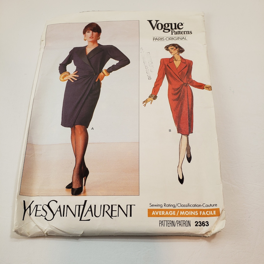 Vogue Dress by Yves Saint Laurent -vogue 2363 -uncut Pattern FF Size 12 ...