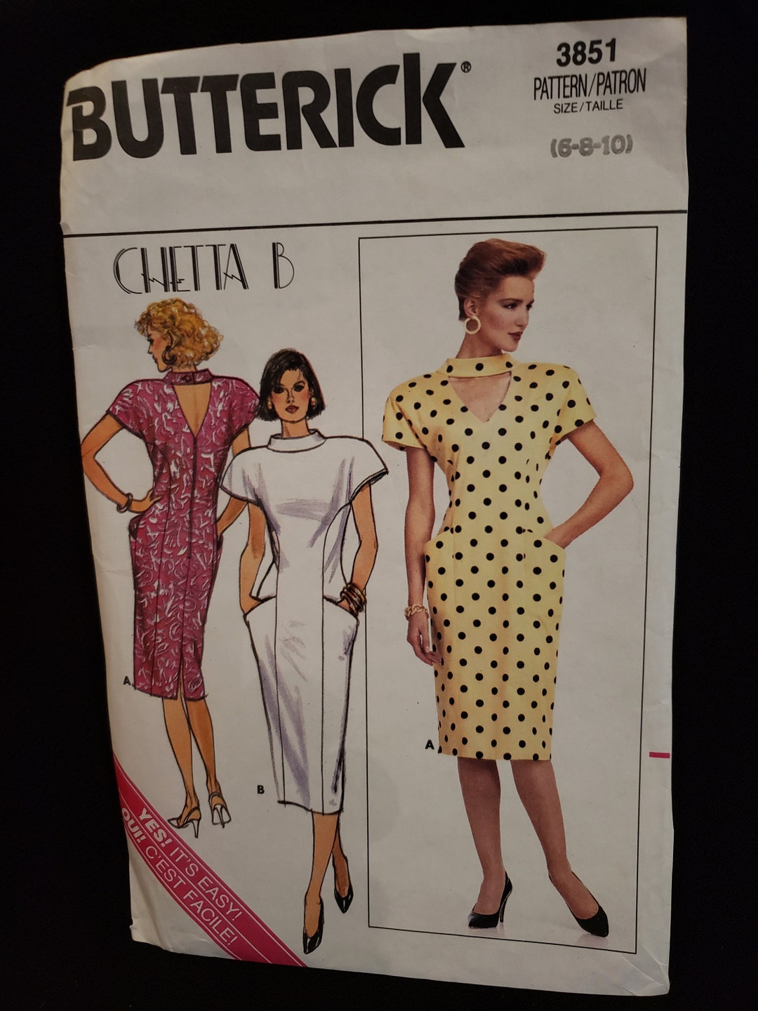 Butterick 3851 Sewing Pattern for Chetta B Vintage 80's Dress, Back ...