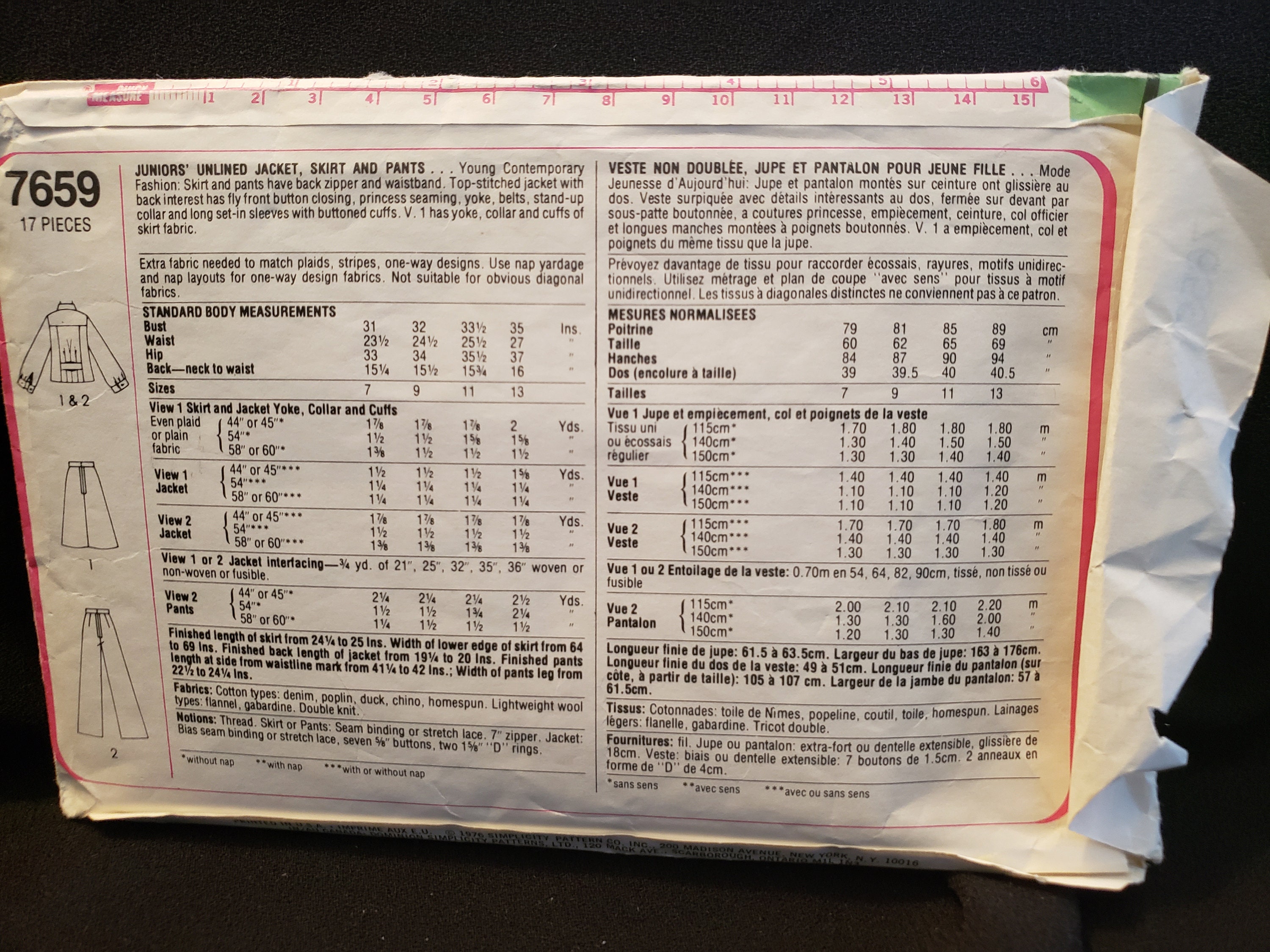 Simplicity 7659 Sewing Pattern for Juniors Unlined Jacket, Skirt and Pants CUT to Size 9 ...