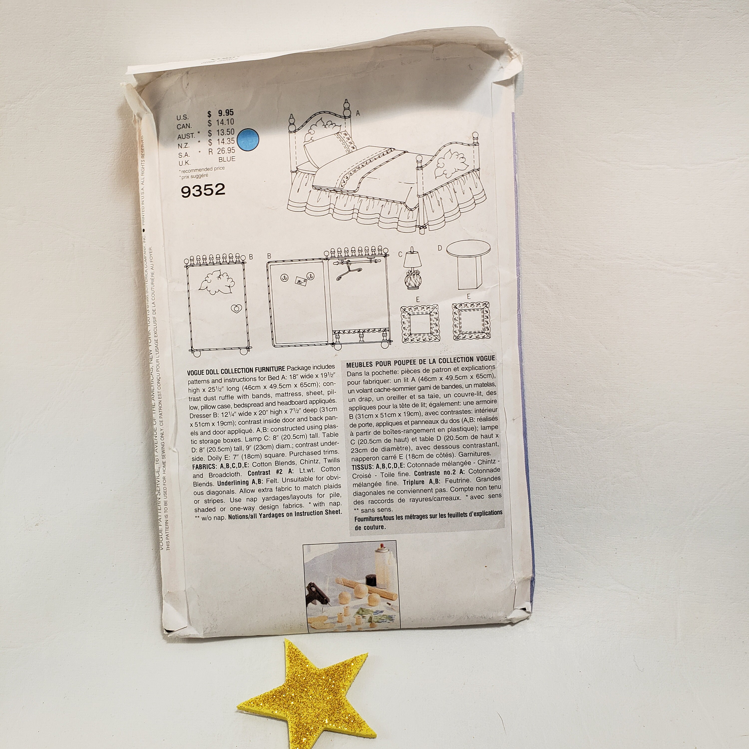 Vogue 9352. Craft Sewing Pattern, Doll Furniture Collection Pattern ...
