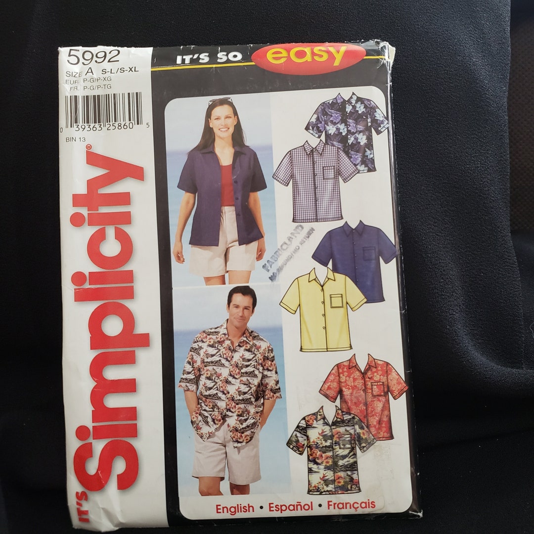 Simplicity 5992 Sewing Pattern Misses and Mens Shirts, Beach, Standard ...