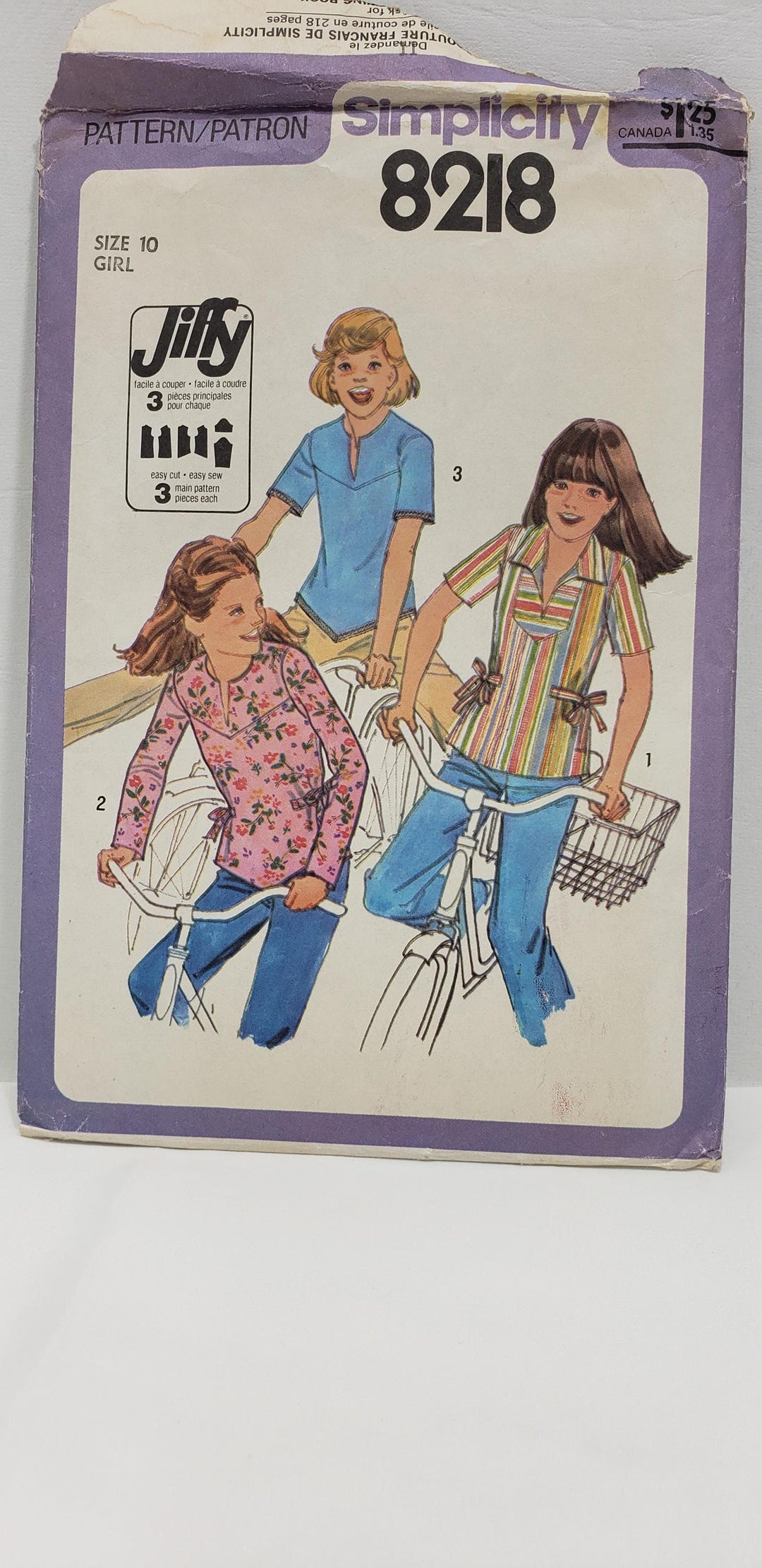 Simplicity 8218, Sewing Pattern, 70's Vintage Tops, Side Ties, Girls ...