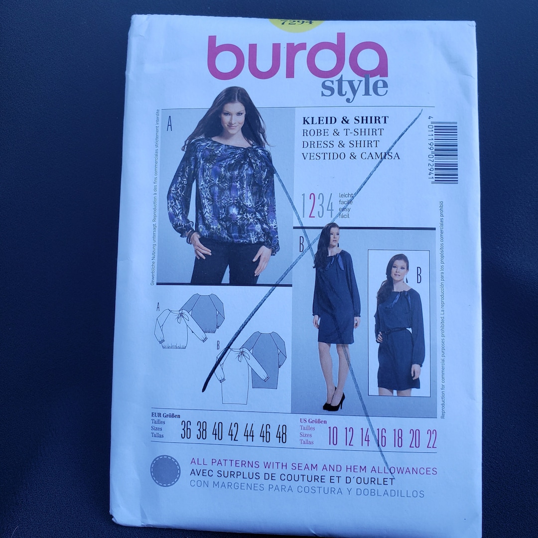 Burda Style 7294 Sewing Pattern Raglan Sleeve Top and Dress, Round ...