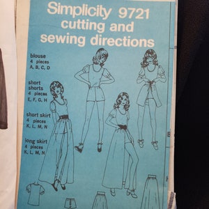 Simplicity 9721 Sewing Pattern for Vintage 1971, Skirts, Hot Pants, and ...