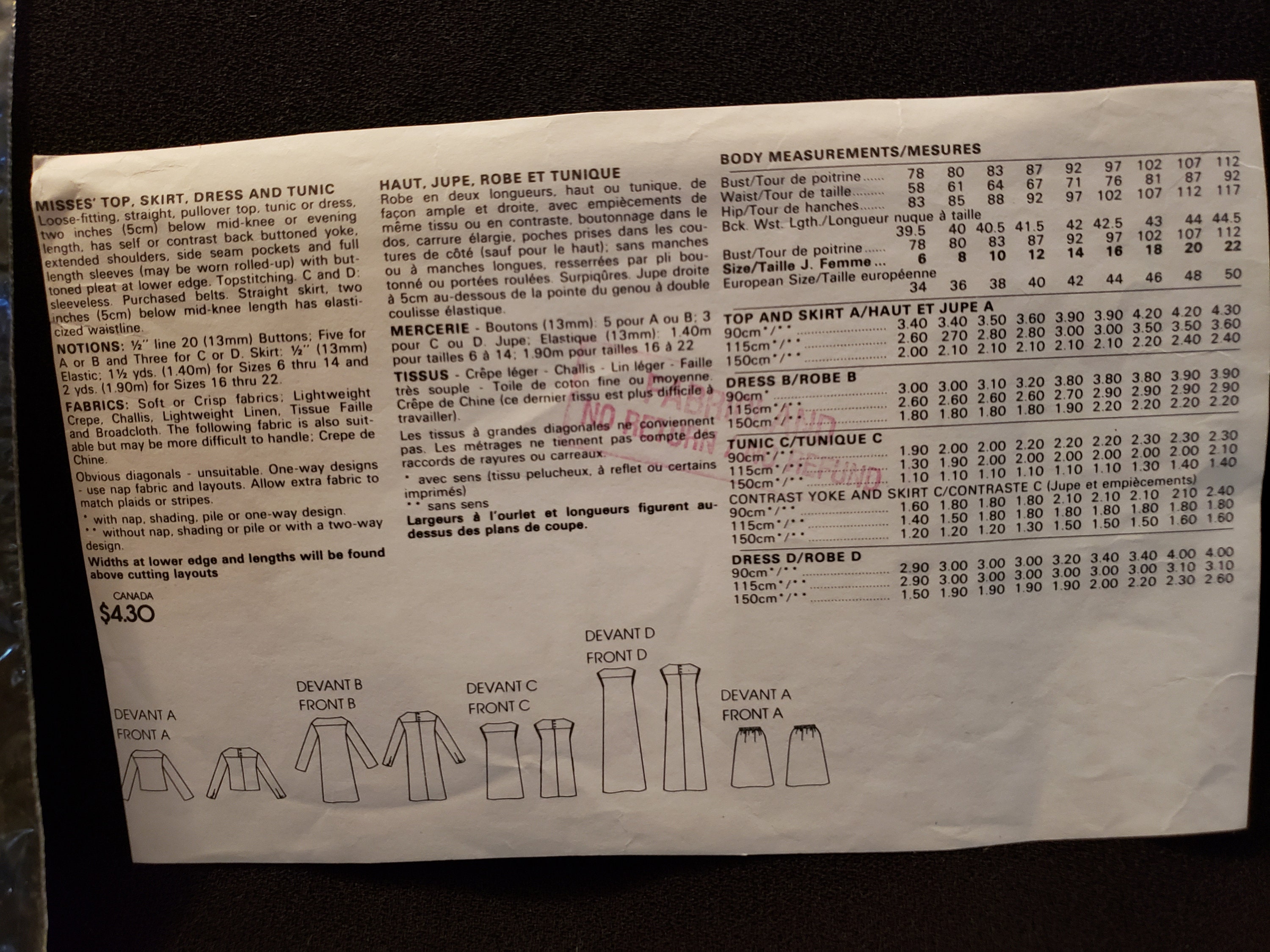 Vogue 8202 Sewing Pattern for Very Easy Top, Skirt and Tunic, Below ...