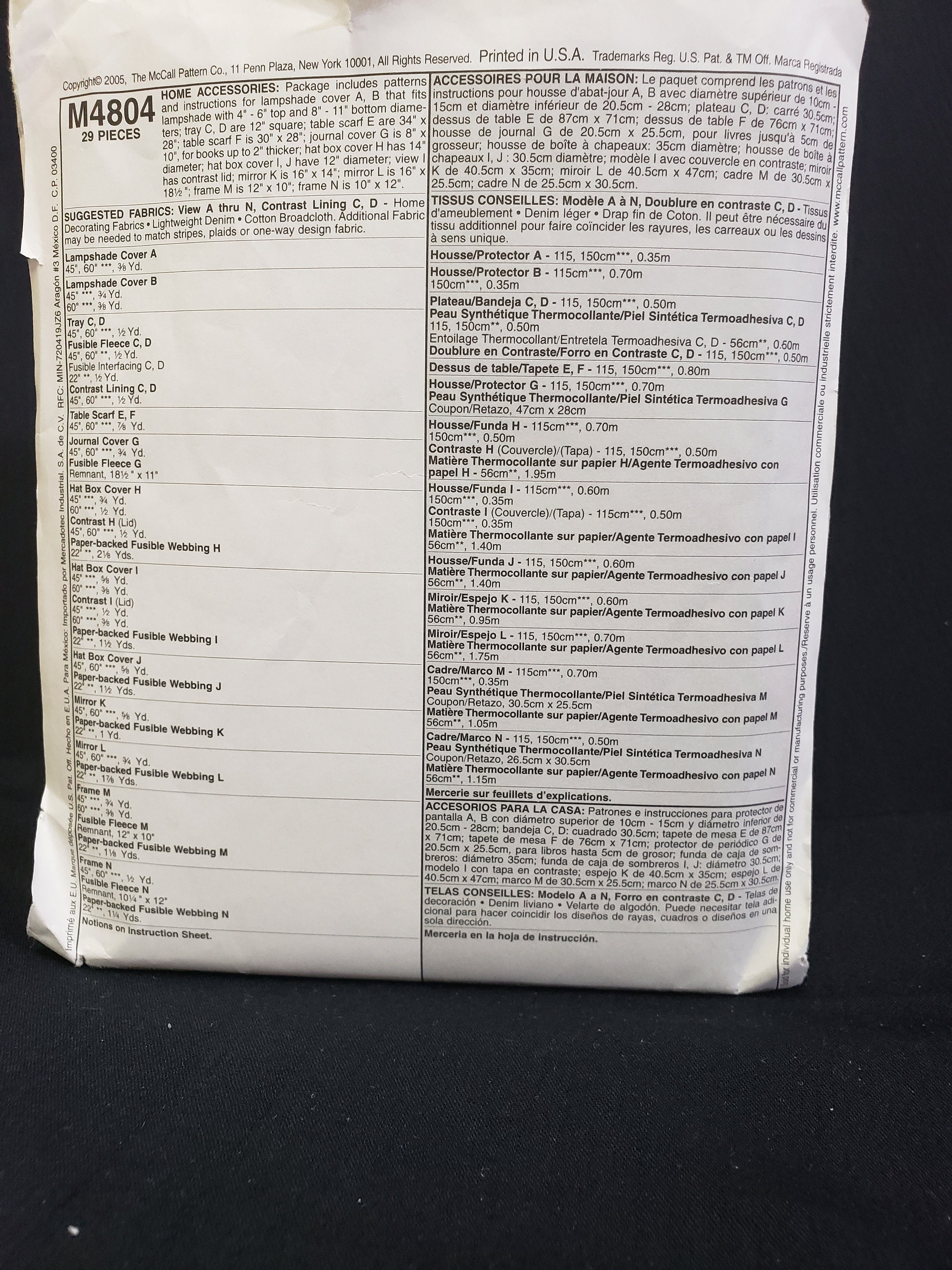 Mccalls Home Decorating Sewing Pattern 4804 for Lampshade - Etsy