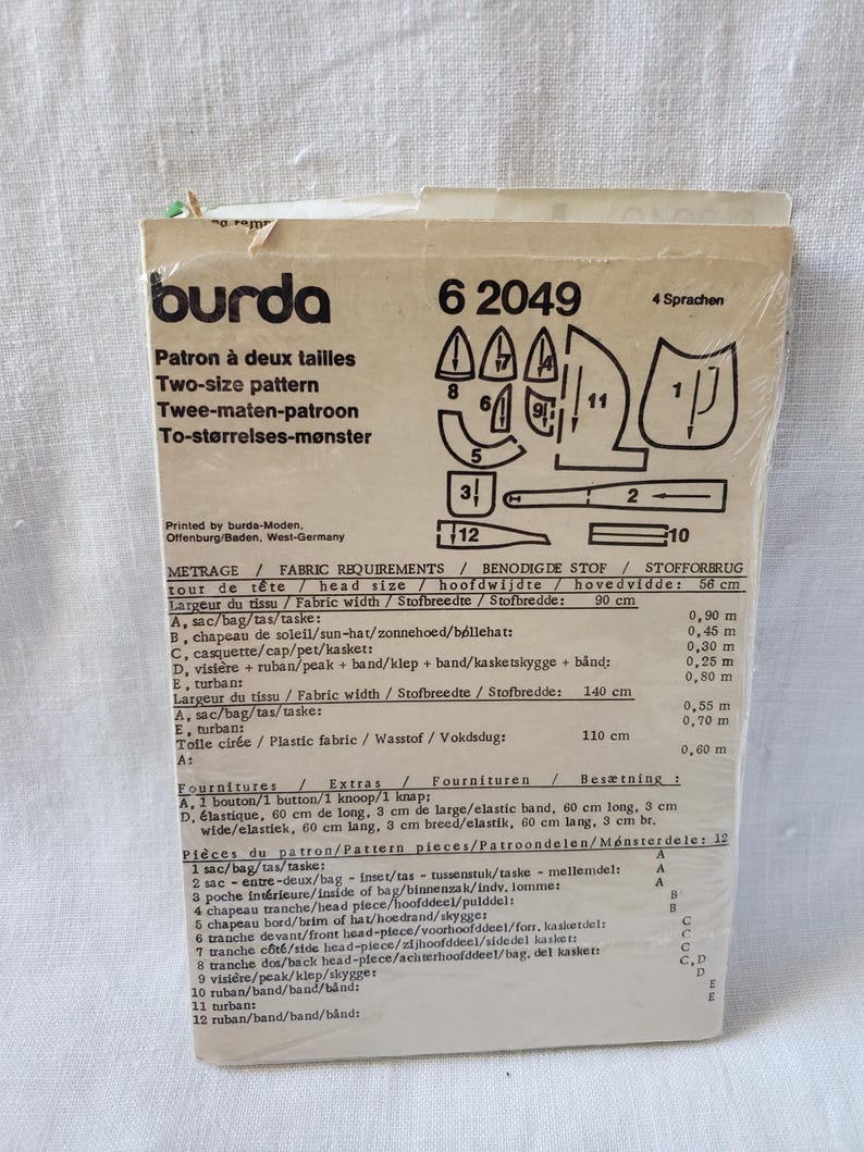 Burda 6 2049 Sewing Pattern for Hats, Turban and Head Covers CUT ...