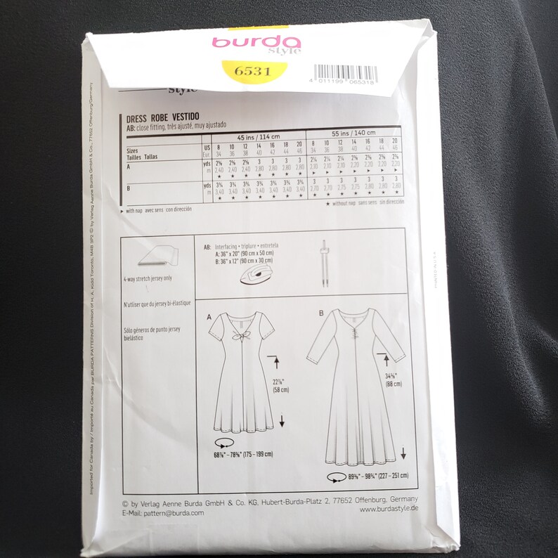 Burda 6531 Sewing Pattern For, Fitted Pullover Dress With V-neck and ...