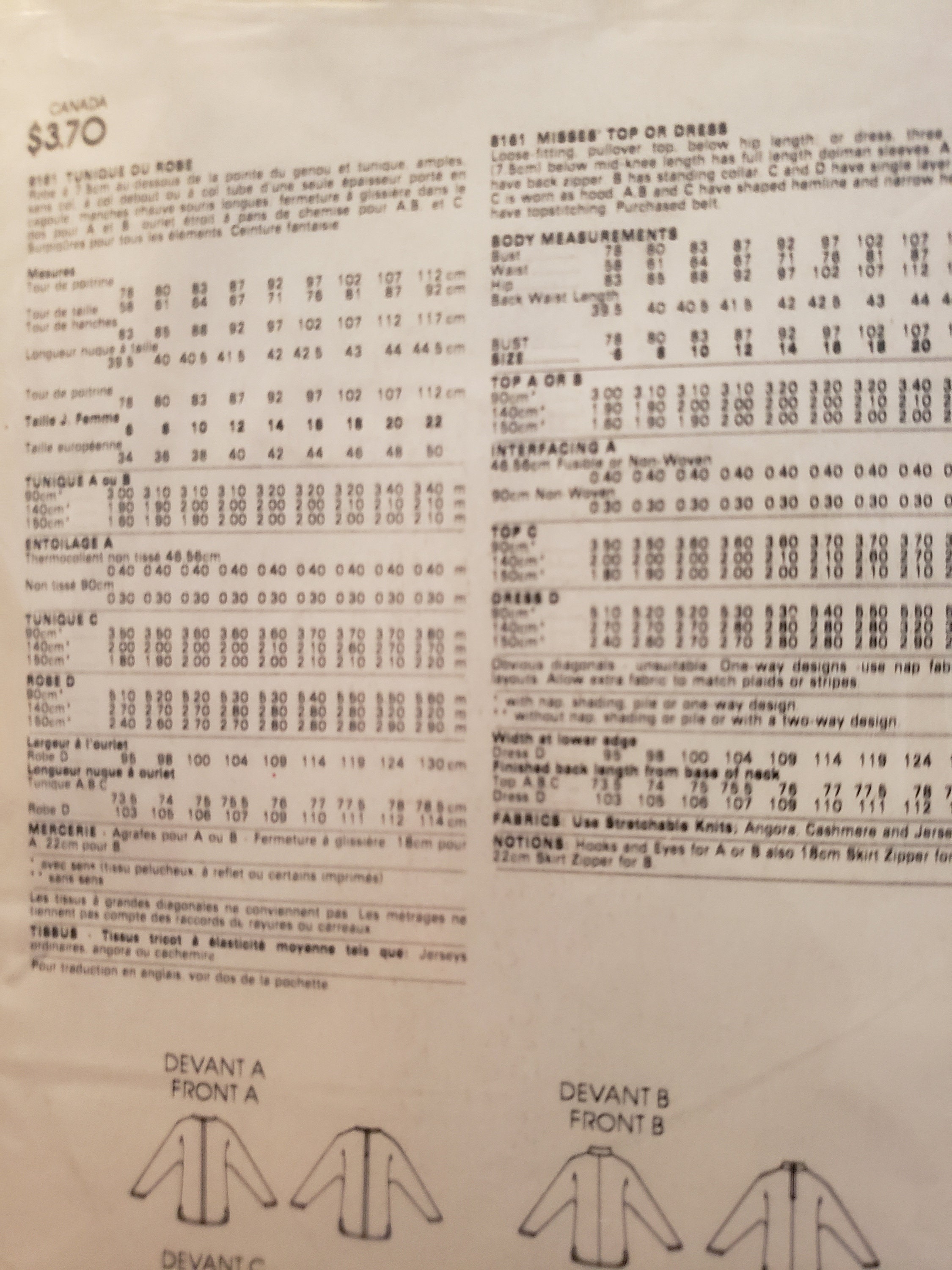 Vogue 8161 Sewing Pattern for Pullover Long Sweaters or Dresses , Cowl ...