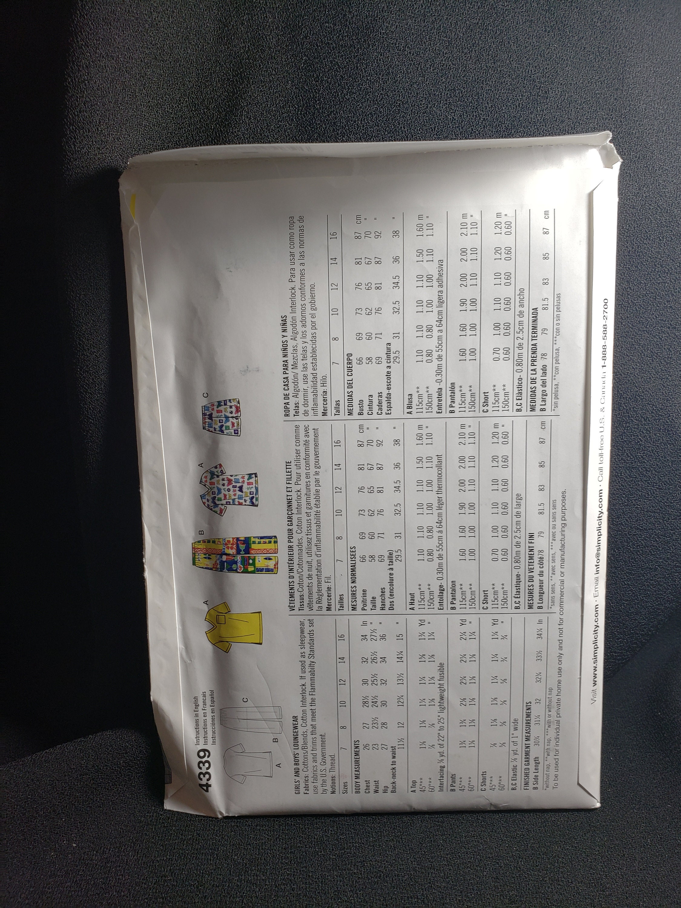 Simplicity 4339 Sewing Pattern for Kids Pajama's in Sizes 7-16 - Tshirt ...