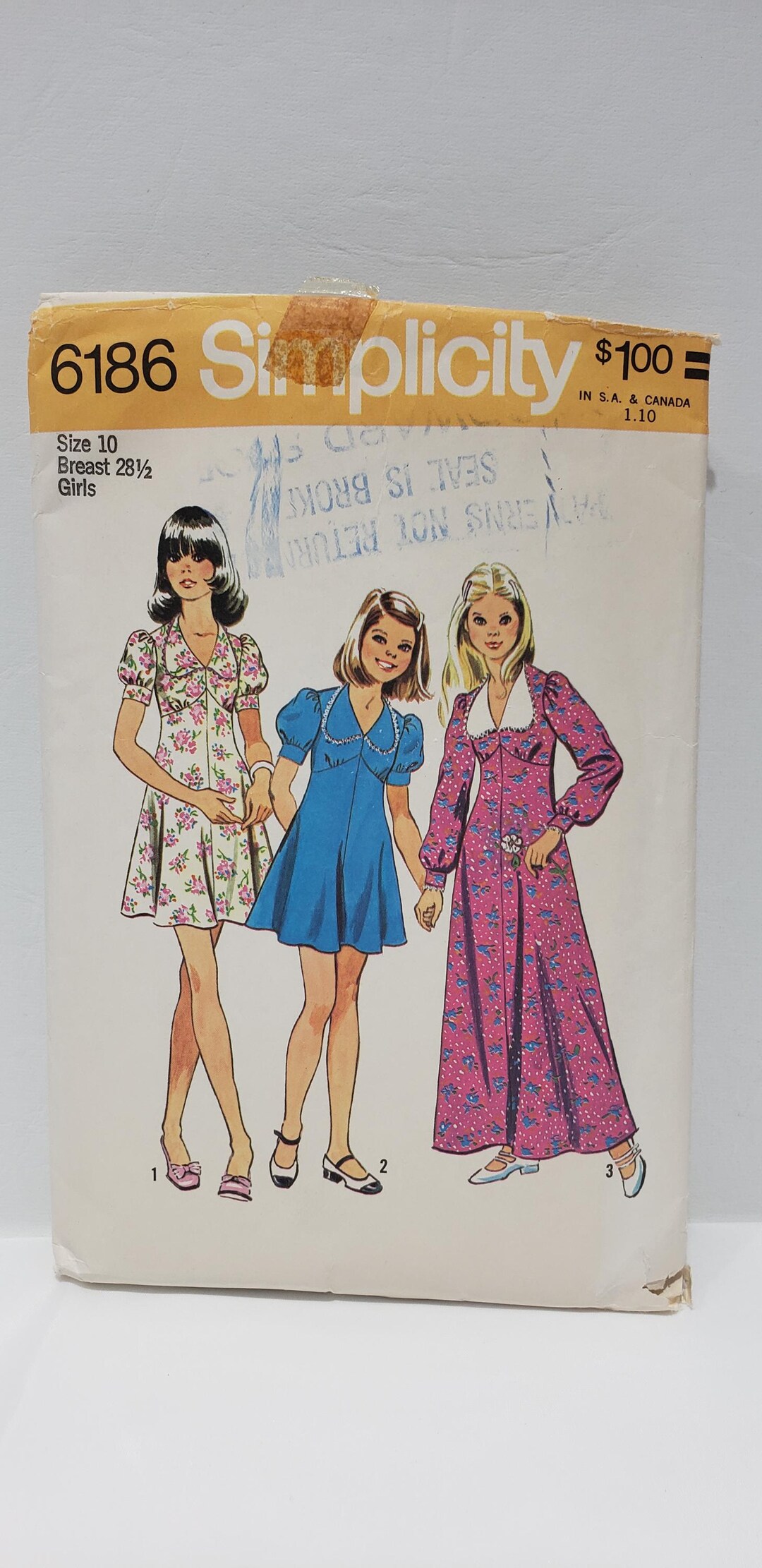 Vintage Simplicity 6186, Girls Maxi Dress Sewing Pattern, Size 10 C/c ...