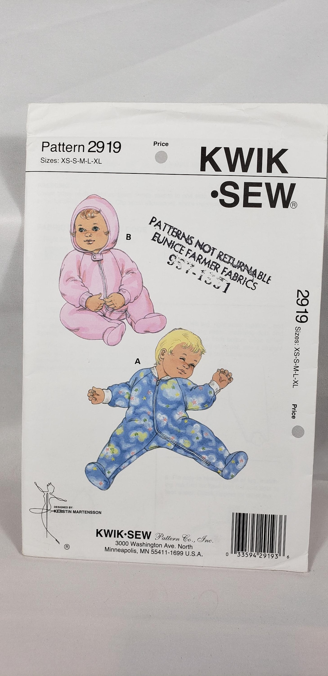 Kwik Sew 2919 Baby Sleeper Sewing Pattern, UNCUT XS-XL - Etsy