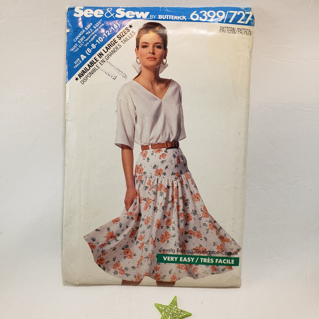 See Sew Butterick 6399, Sewing Pattern Top and Skirt UNCUT FF Sizes 6 ...