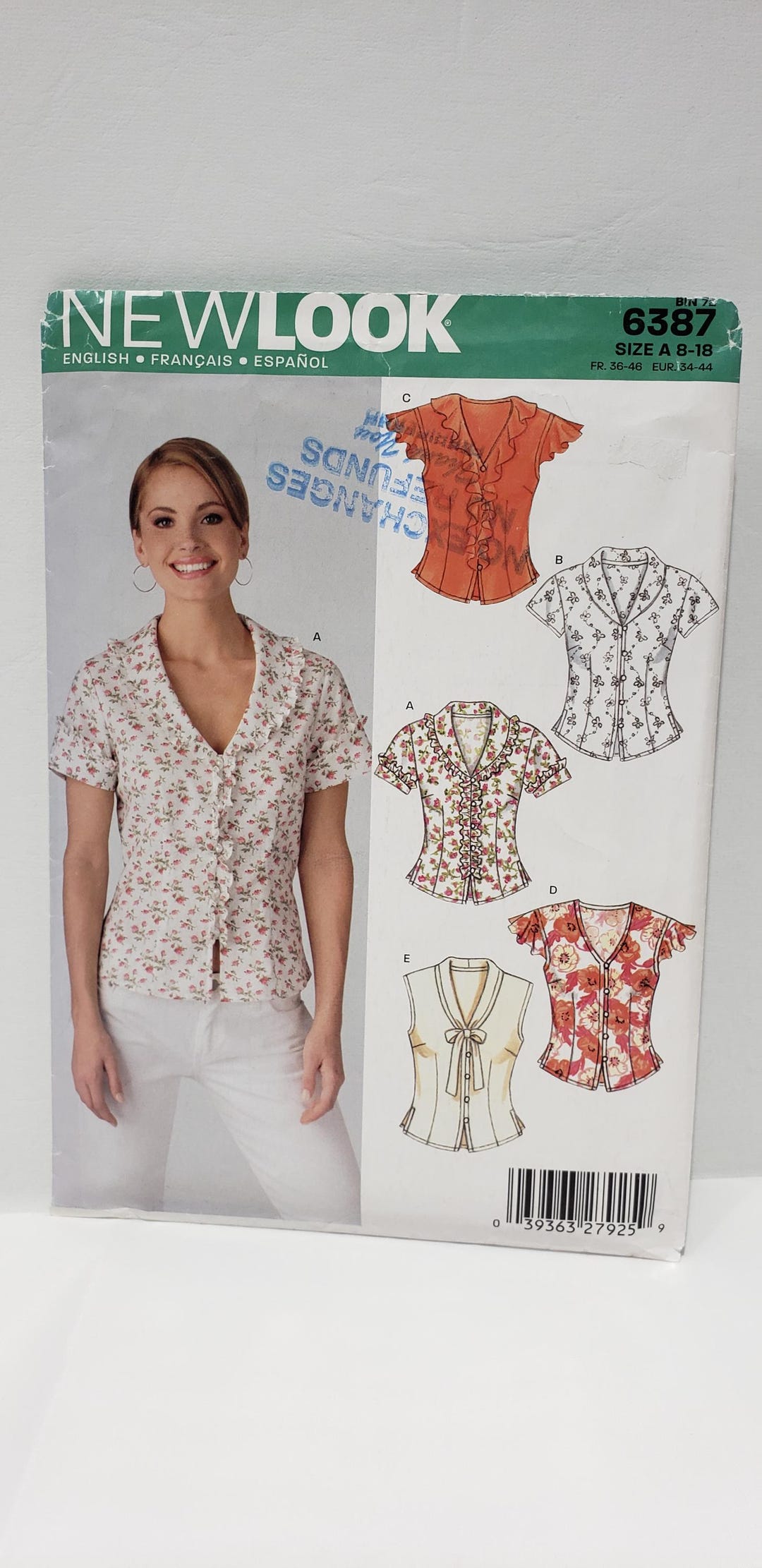 New Look 6387 Rare Sewing Pattern for Summer Semi Fitted Blouse UNCUT ...