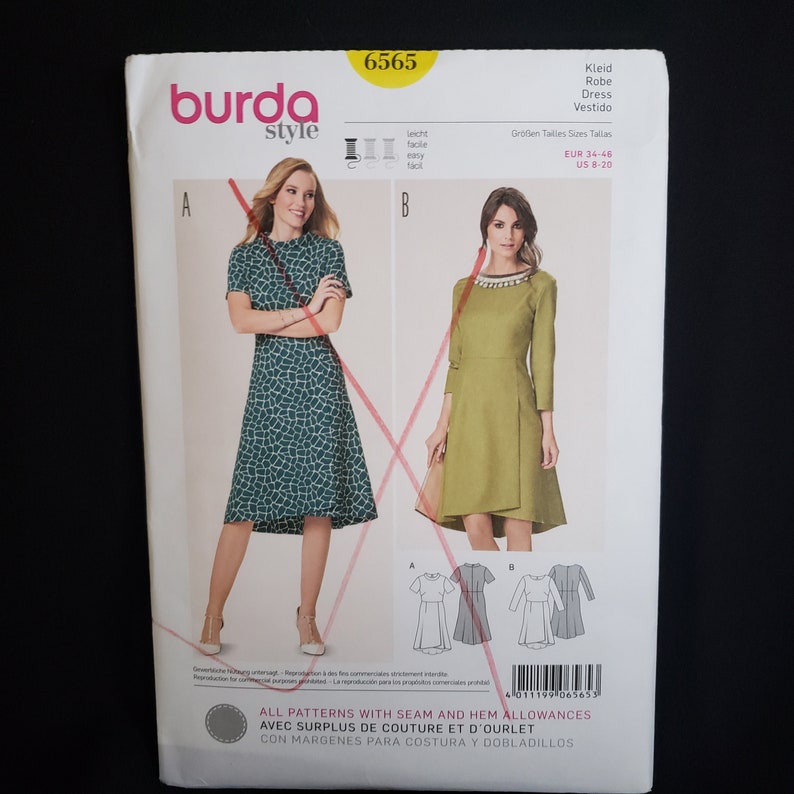 Burda 6565 Sewing Pattern for High Waisted Semi Wrap Dress - Very Rare ...