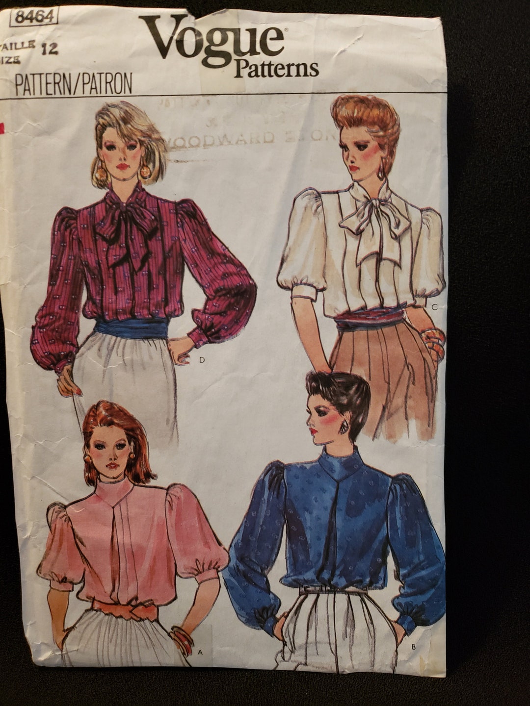 Vogue 8465 Sewing Pattern for 80's Blouses, Tie Collar, Romantic ...