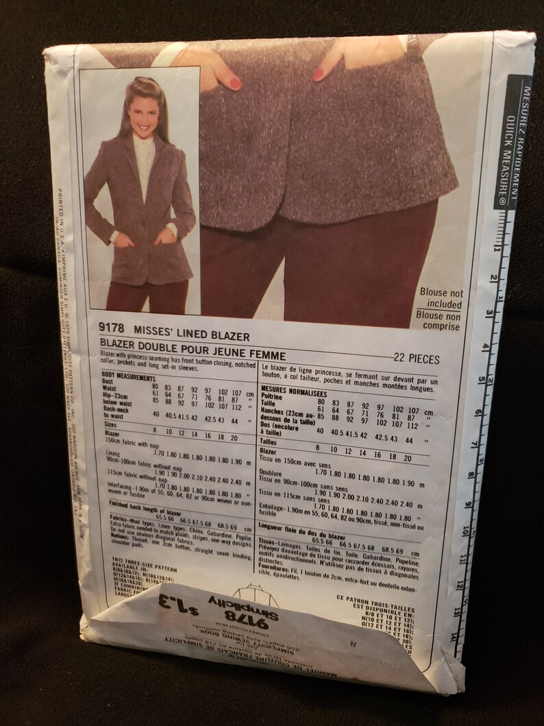 Simplicity ESP 9178 Sewing Pattern for Misses/womens Lined - Etsy