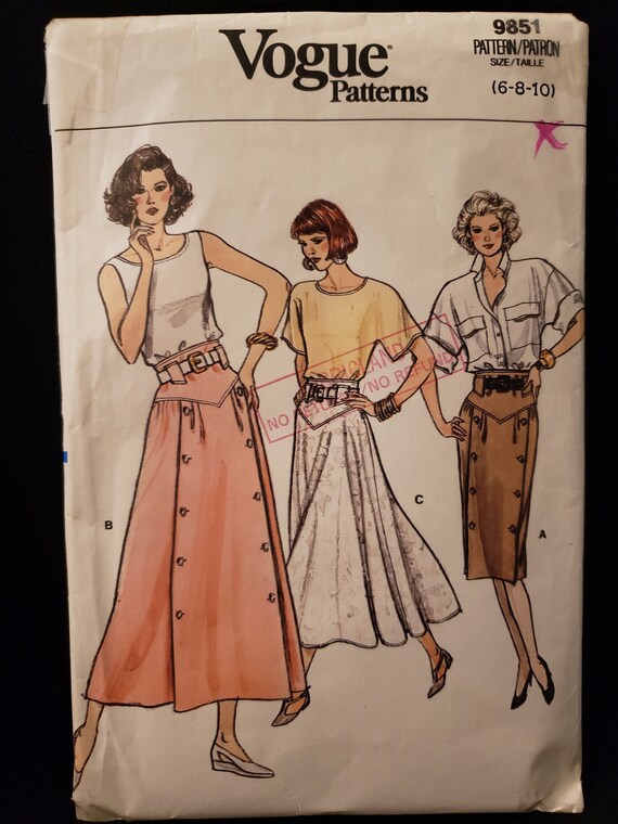 Vogue 9851 Sewing Pattern for Size 10 Skirts Yoked Tapered - Etsy