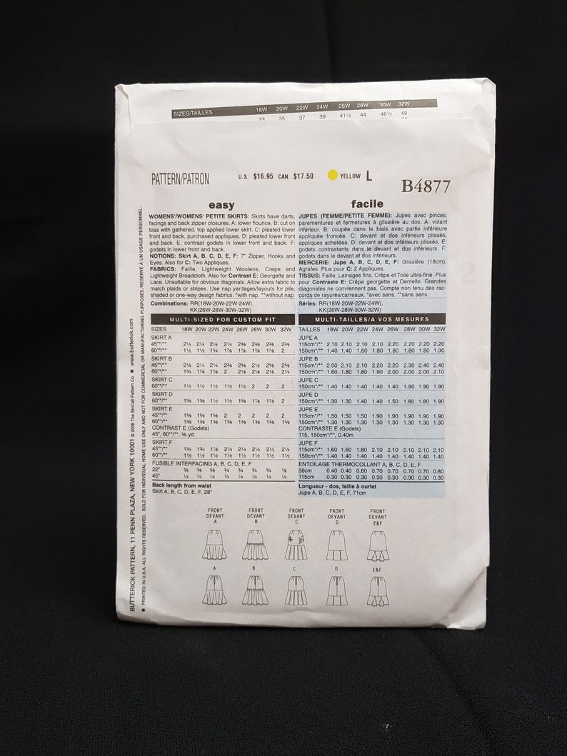 Butterick 4877 sewing pattern for six easy skirt patterns | Etsy