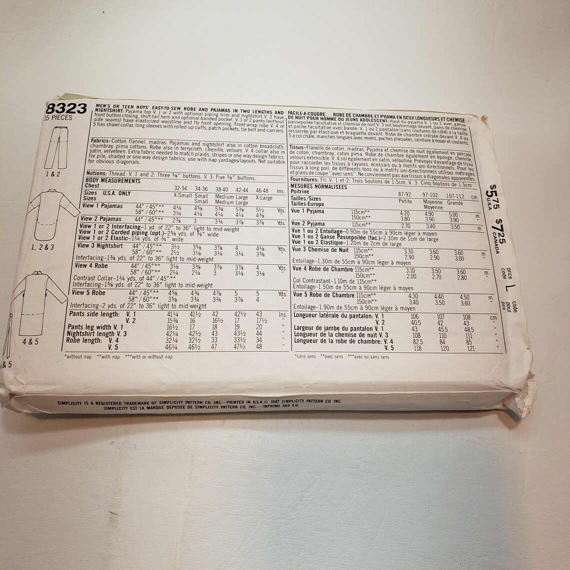 Simplicity 8323 Sewing Pattern for Men's Robe, Nightshirt, Smoking ...