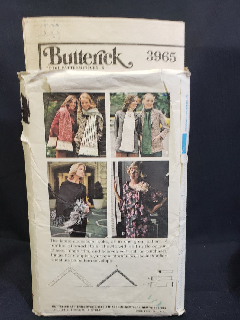 Butterick 3965 Sewing Pattern for Feather Trimmed Stole | Etsy