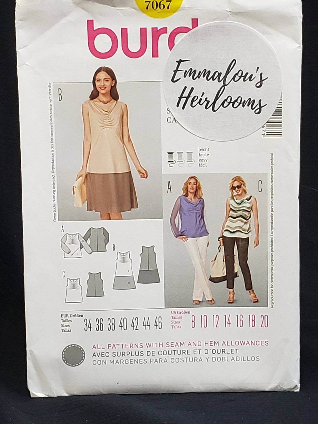 Burda 7067 ,sewing Pattern, Blouse and Dress With Scrunched Front ...
