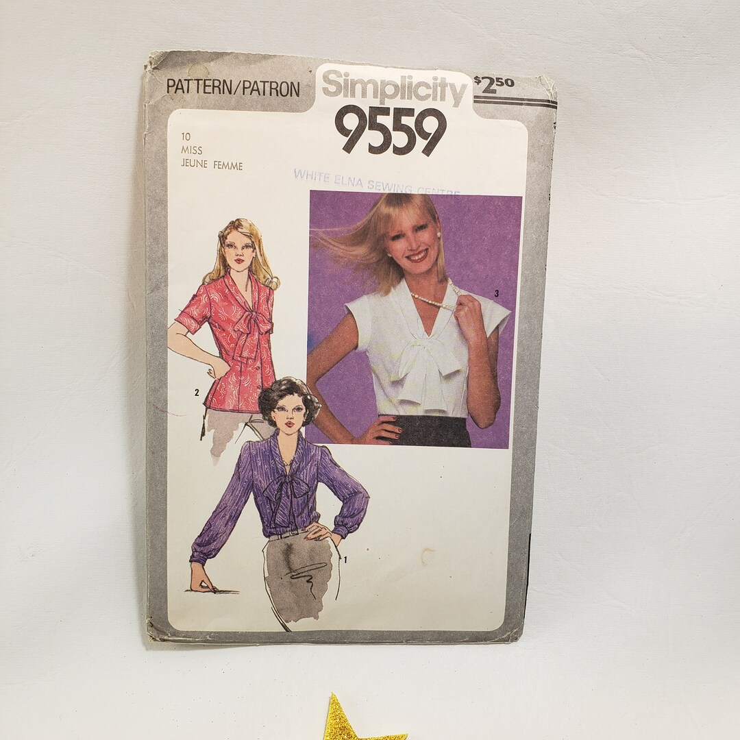 Simplicity 9559 Blouse Sewing Pattern, Front Tie Collar UNCUT FF Size ...
