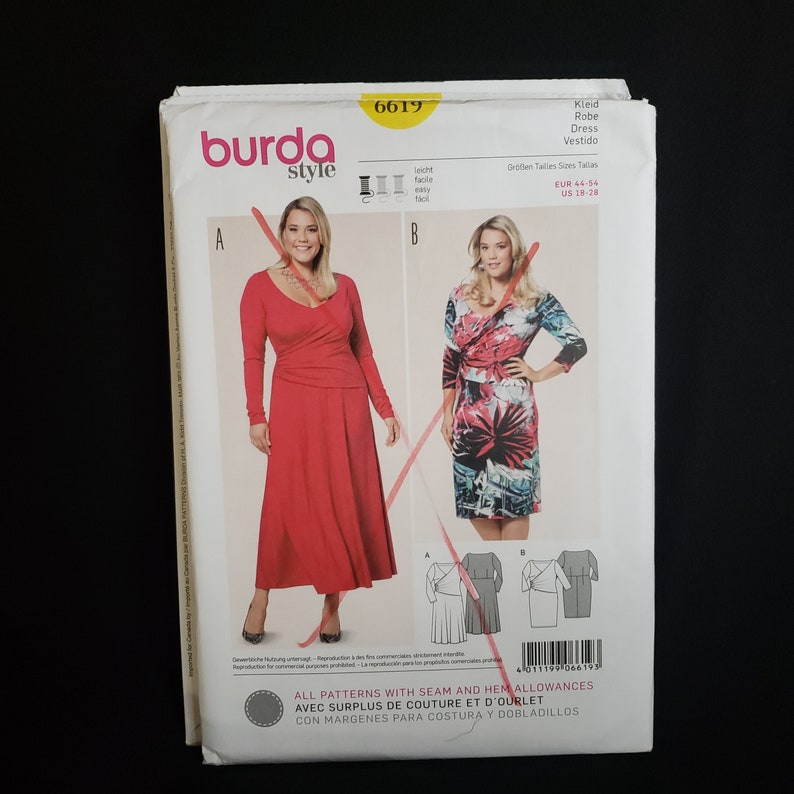 Burda Style 6619 Sewing Pattern for Plus Size Wrap Dress, Formal ...