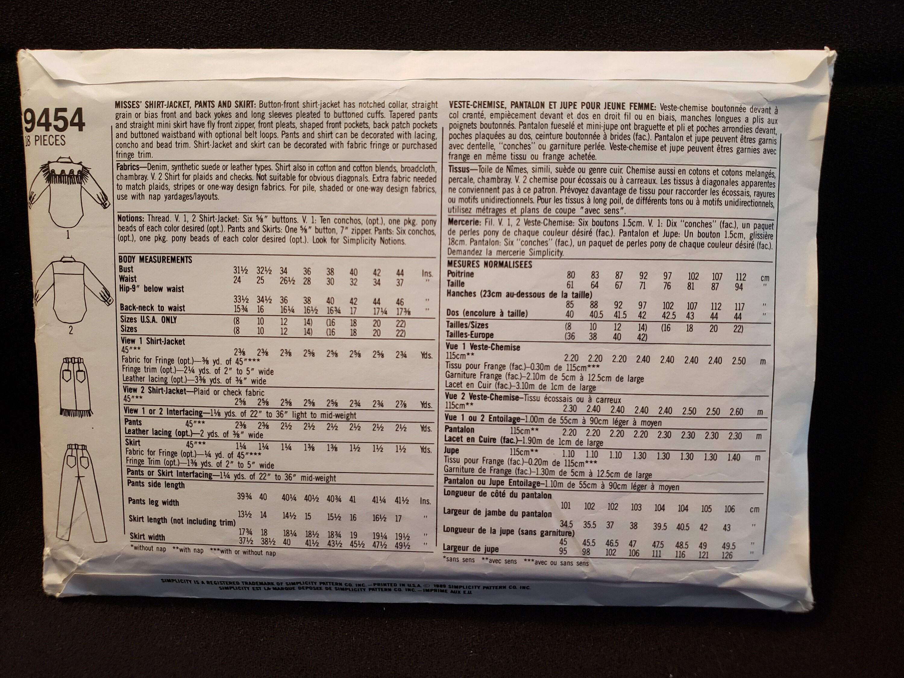 Simplicity 9454 Sewing Pattern for Missed Shirt-jacket, Pants and Skirt ...