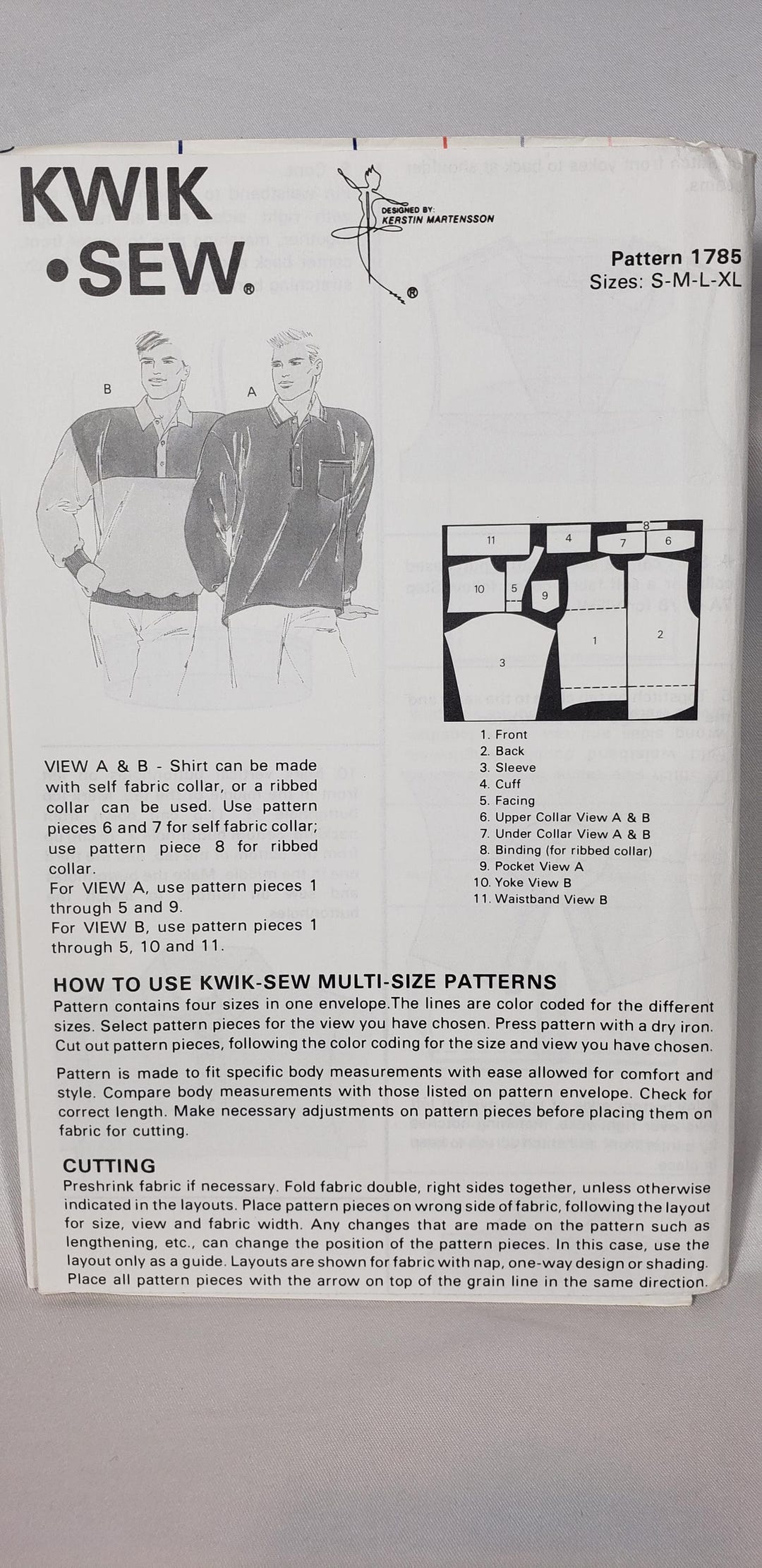 Kwik Sew 1785 Uncut Mens Shirts Pattern Sizes S-xl *****no Envelope - Etsy
