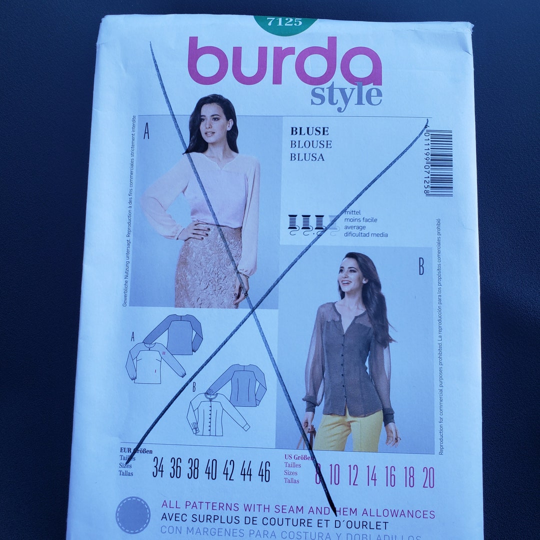 Burda 7125 Sewing Pattern for Blouse Size 8-20 Uncut FF, Contrast ...