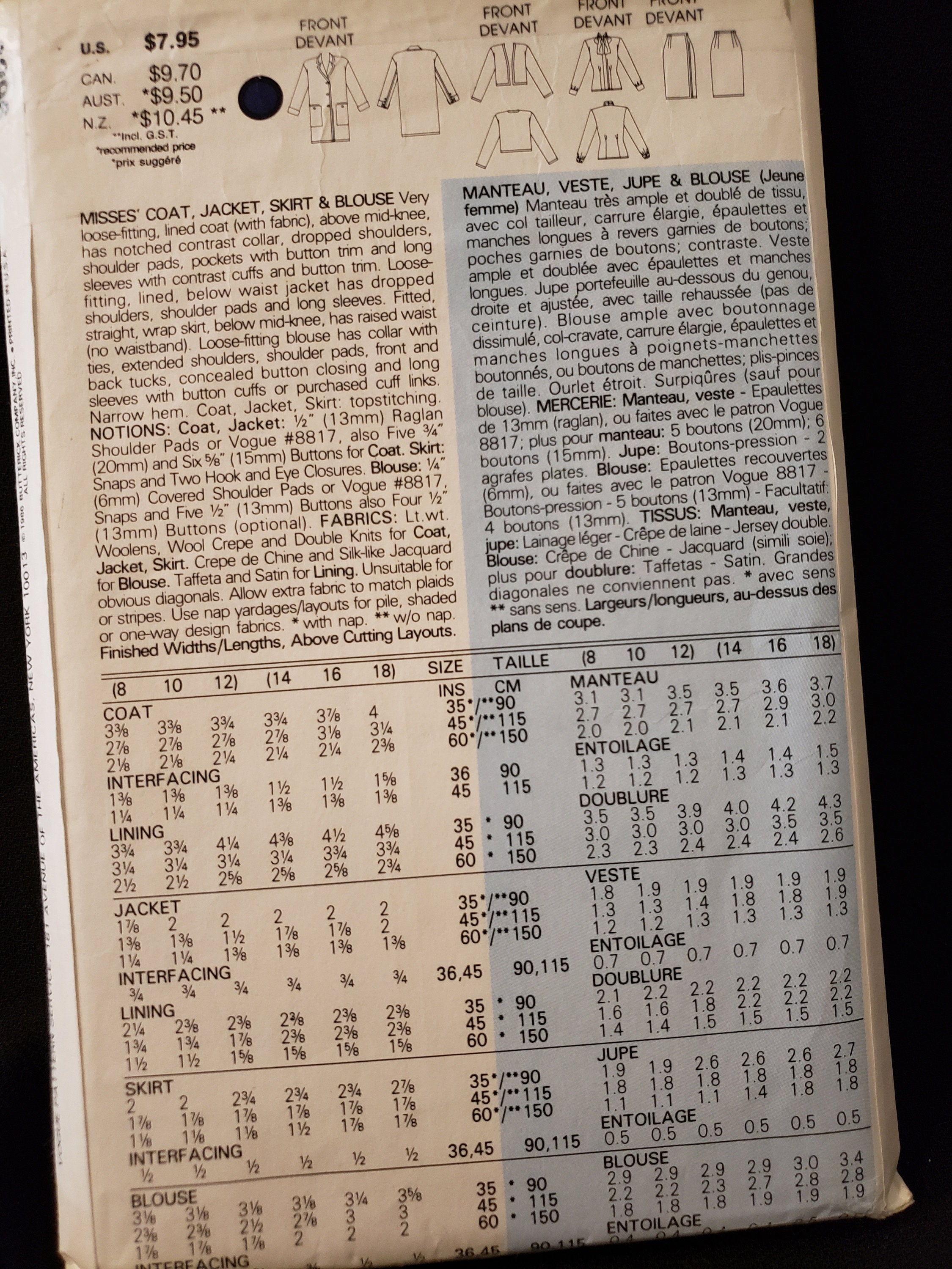 Vogue 9689 Sewing Pattern for Classy Ensemble, Coat, Jacket, Skirt and ...