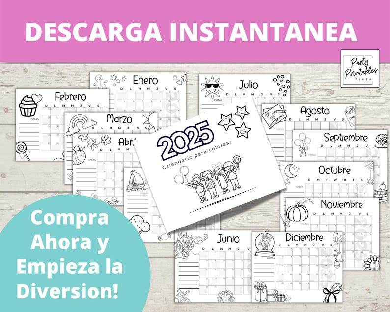 CALENDARIO Para NIÑOS Para Colorear 2025 Agenda 12 Meses PDF Descarga ...