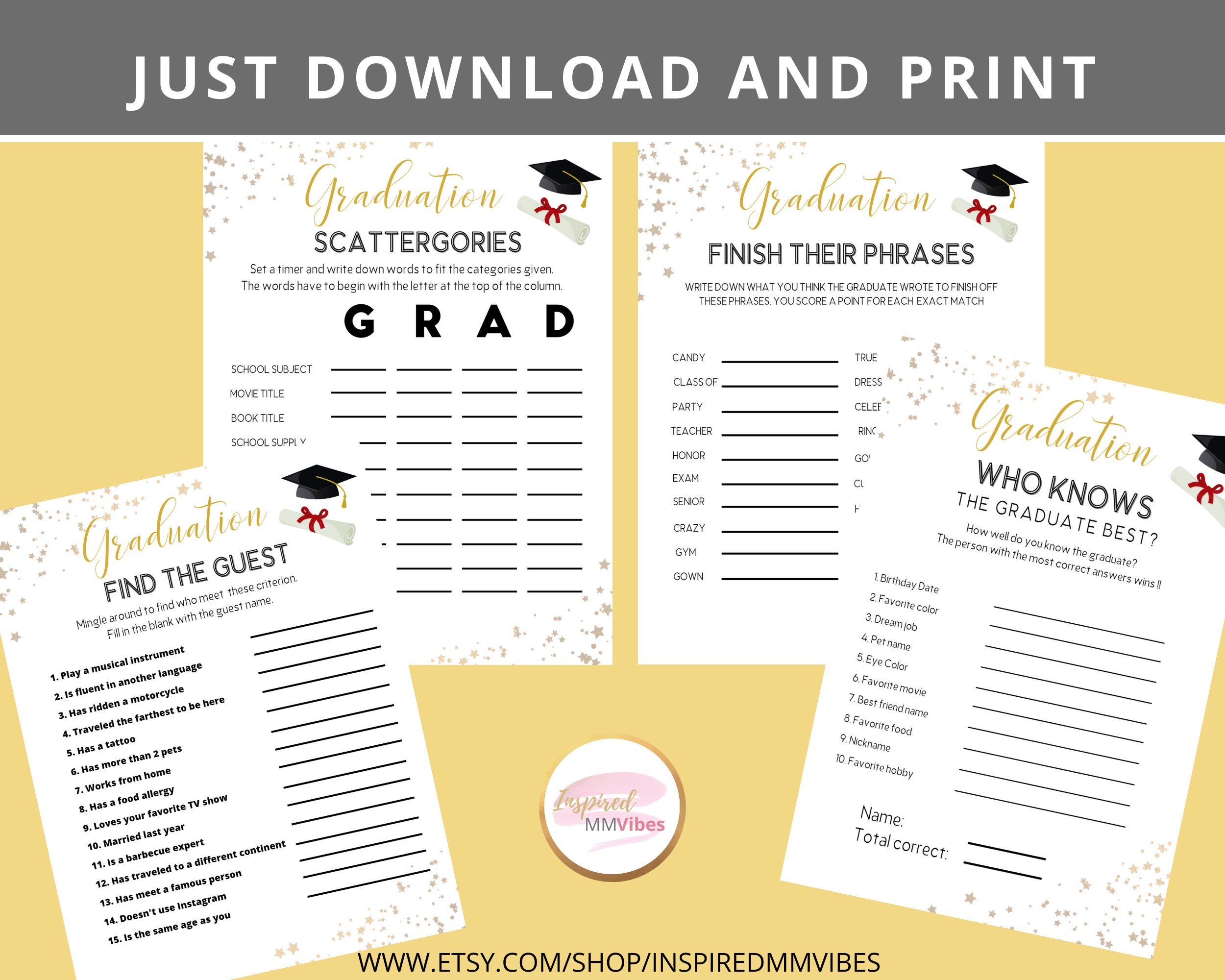 Graduation Party Games Printable Bundle High School College - Etsy