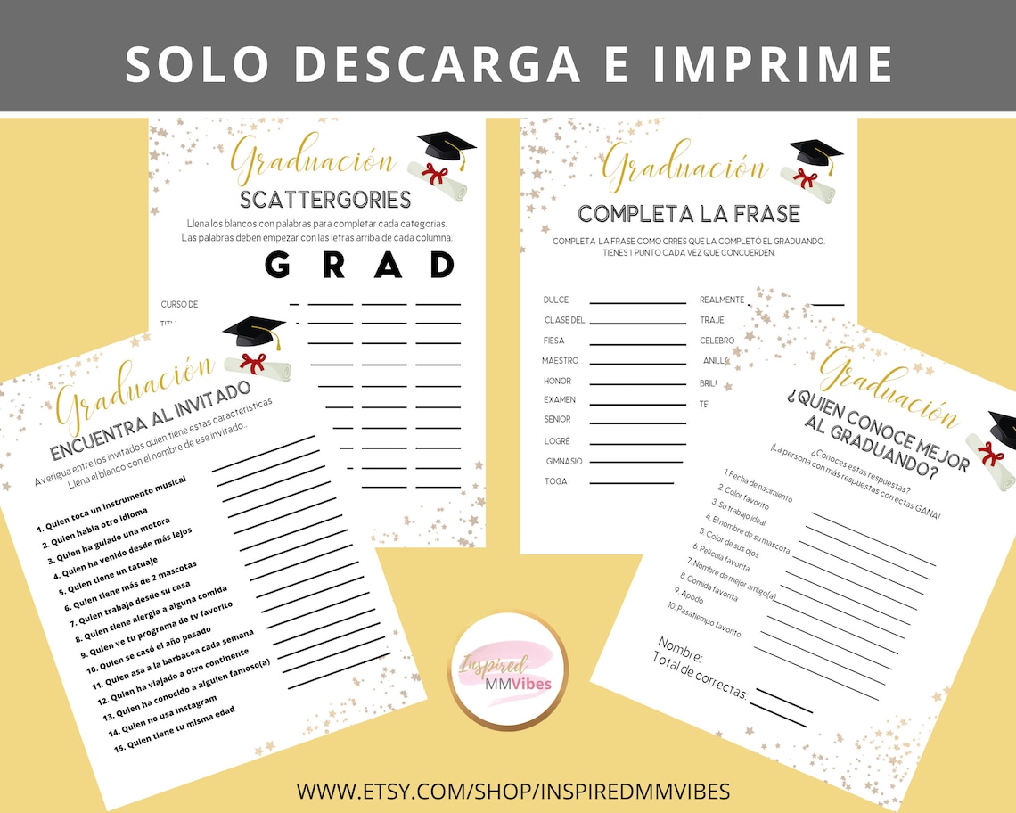 Graduation Party Games Printable Bundle En Español, Actividades Para ...